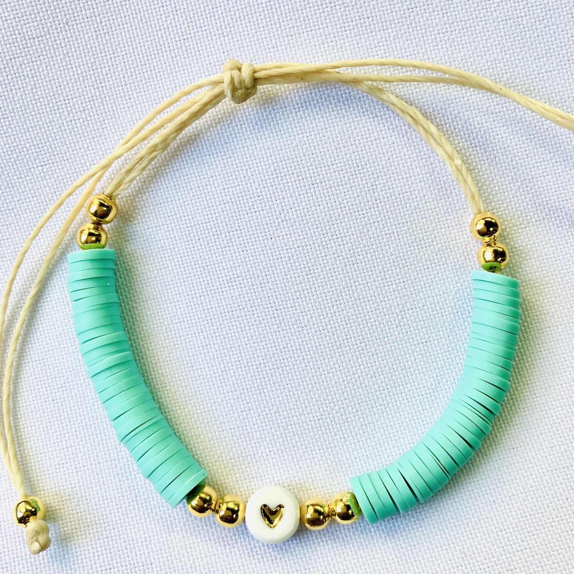 Pulsera Fimo Corazón Aqua – Piedra del sol – Bijouterie